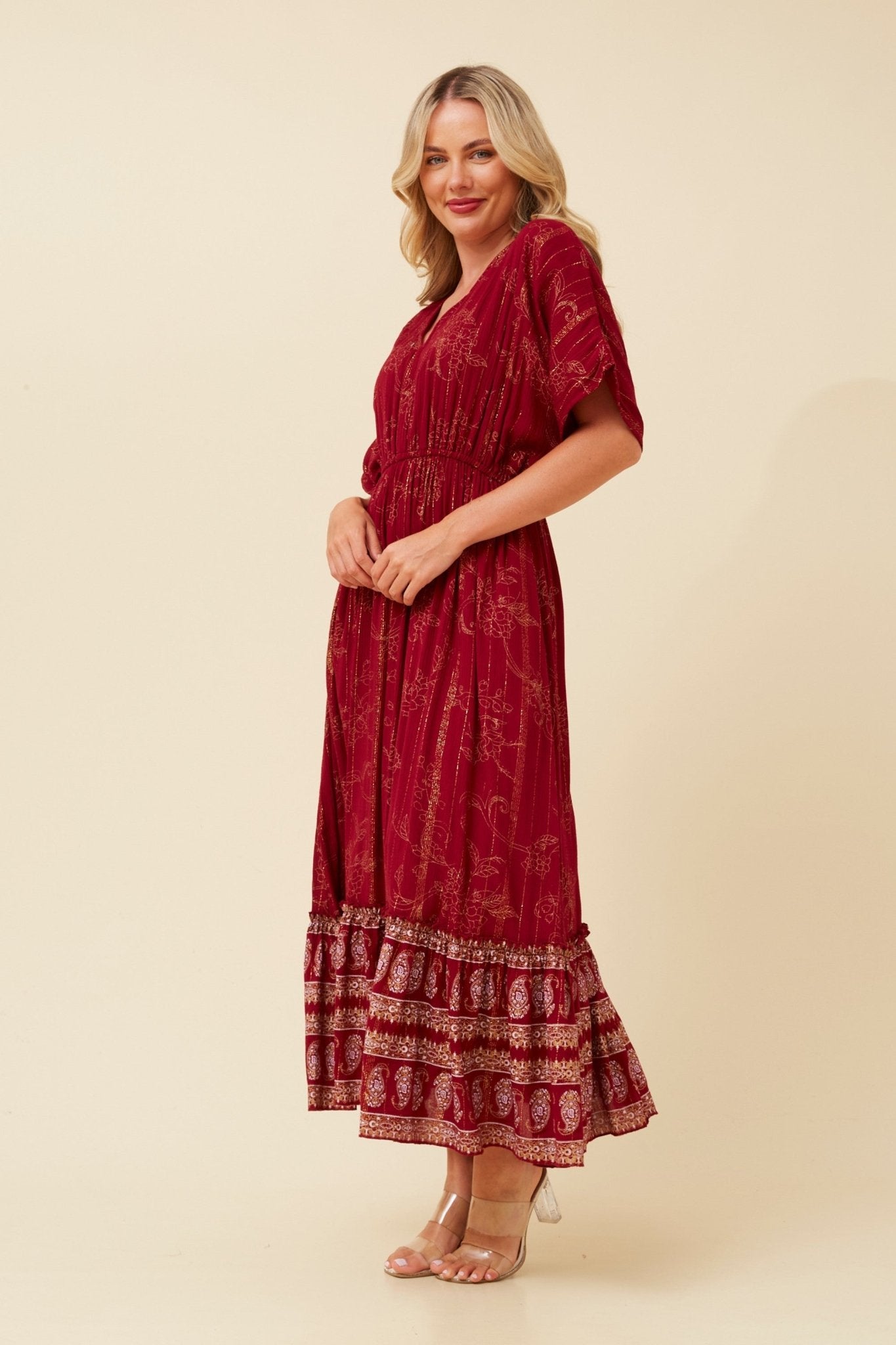 Caroline Morgan | Cotton Boho Dress | Maroon | Nz – Ebony Boutique NZ