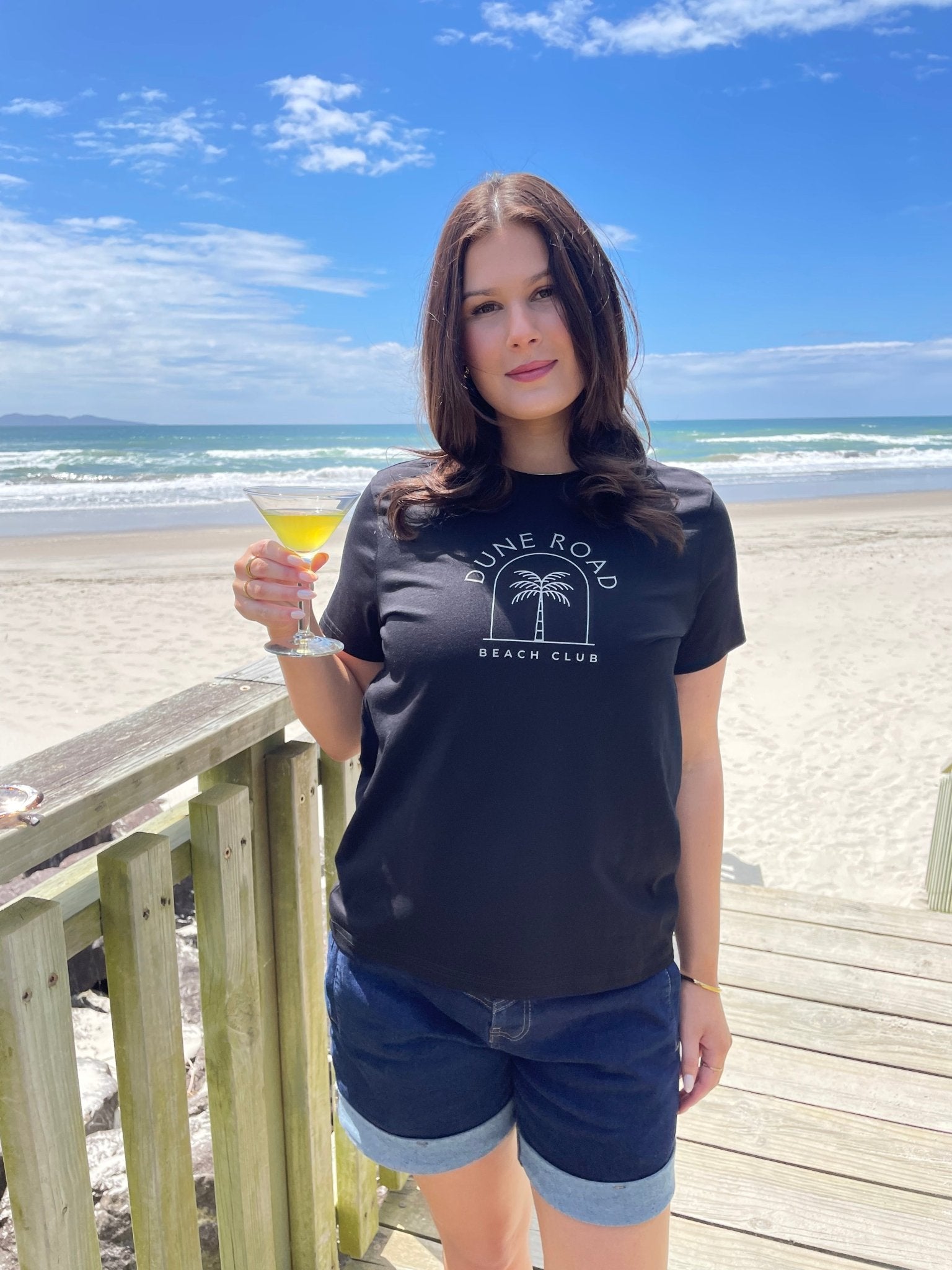 Dune Road Organic Cotton Tee Black | Beach Club Tee NZ – Ebony Boutique NZ