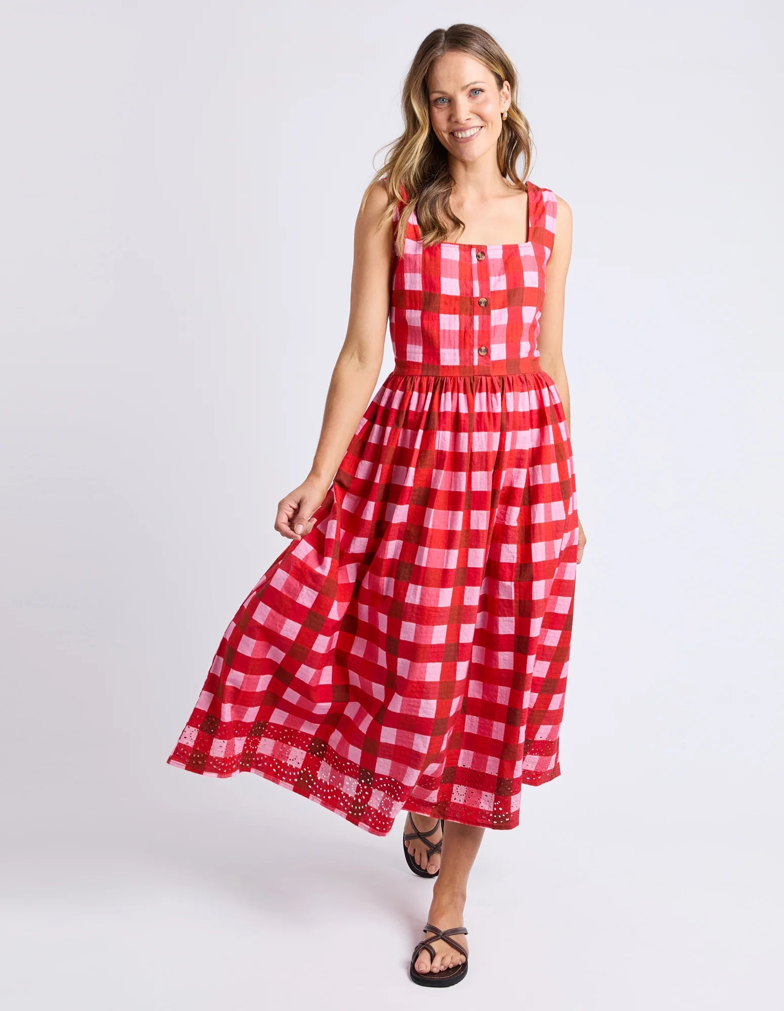 Elm Edin Dress Poppy Check – Festive Cotton Midi Dress | NZ – Ebony ...