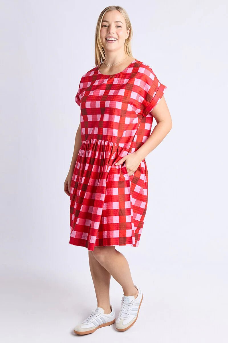 Elm Edin Short Sleeve Dress – Cotton Check Knee Dress | NZ – Ebony ...
