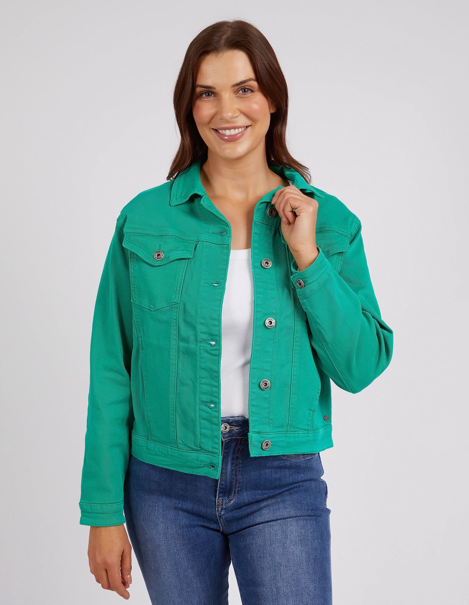 Elm Cotton | Tilly Collared Green Denim Jacket | Lifestyle Clothing NZ ...