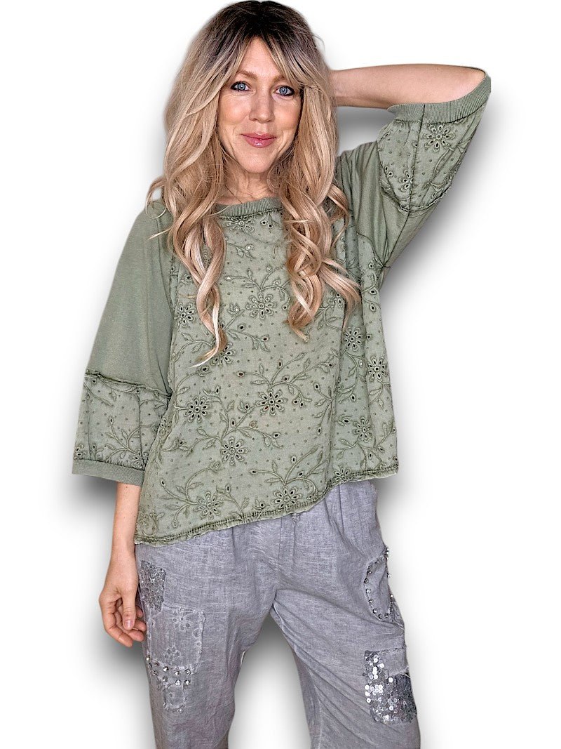 Helga May | Cotton Poet Top | Forest | New Zealand – Ebony Boutique NZ