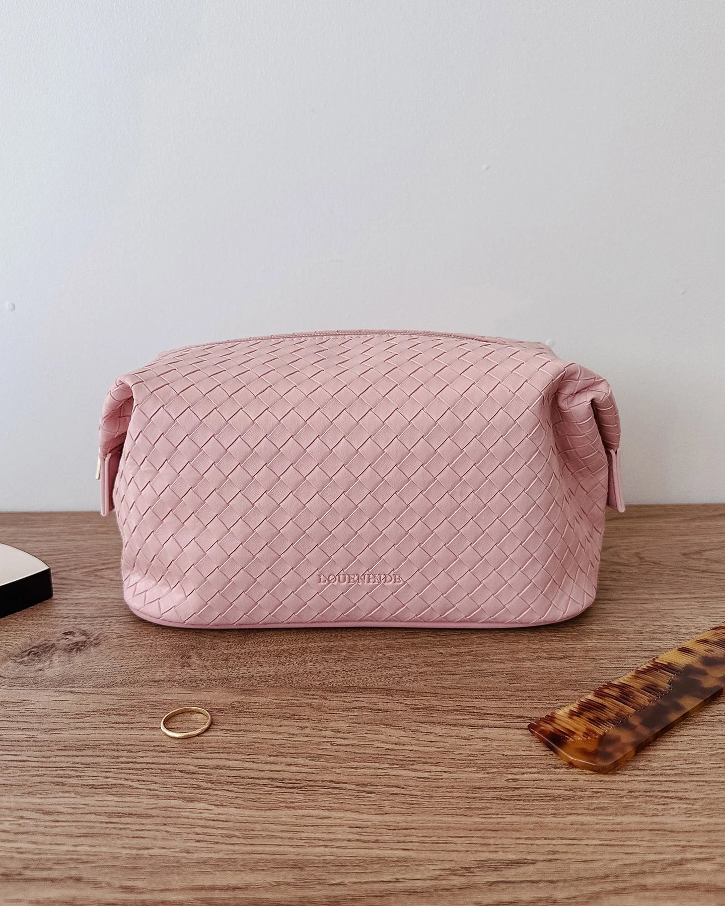 Louenhide Lucinda Woven Cosmetic Case Pink | Vegan Leather Travel Bag ...