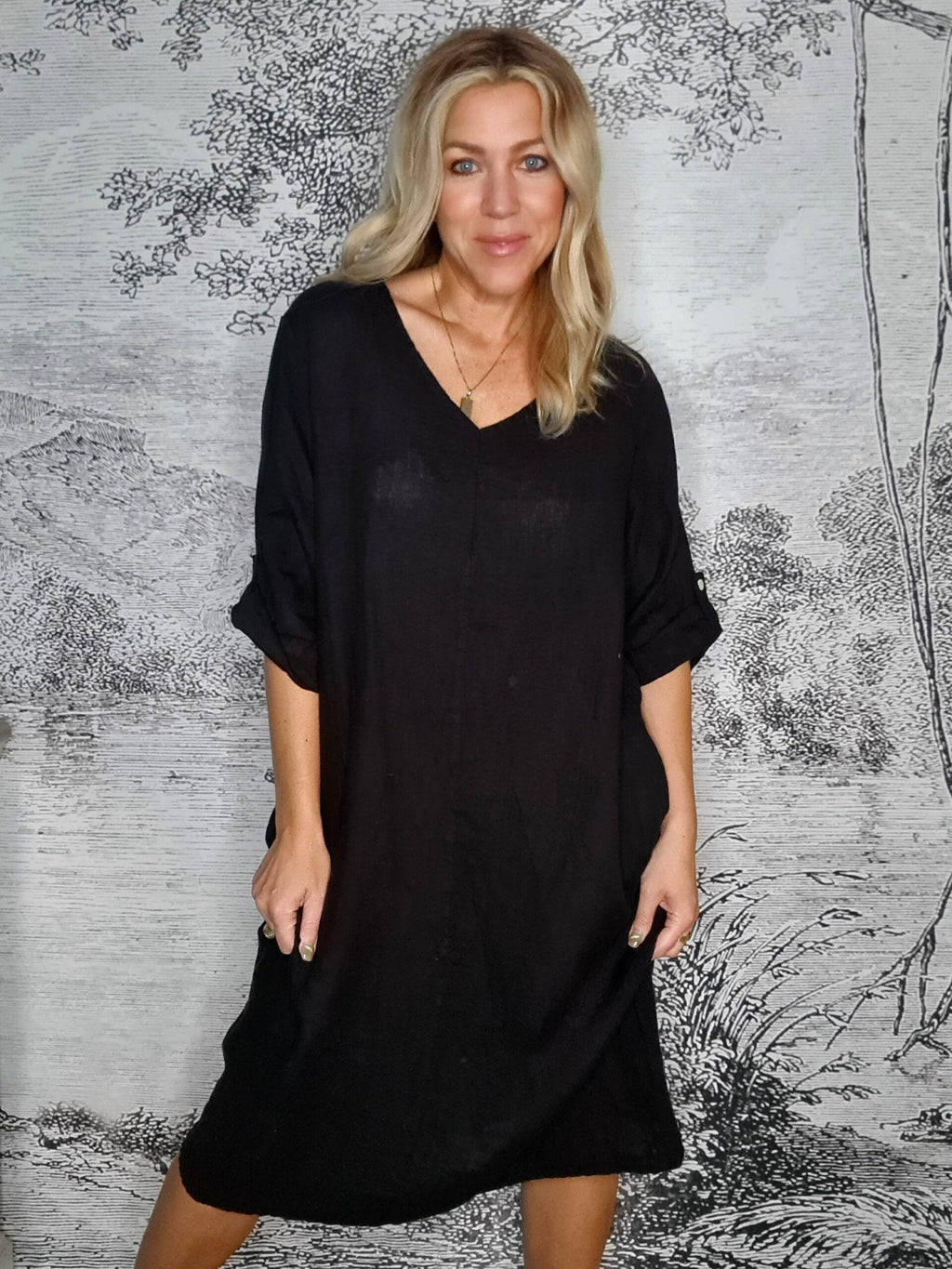 Helga May Linen NZ | V Neck Free Sized Dresses | Made in Italy – Ebony ...